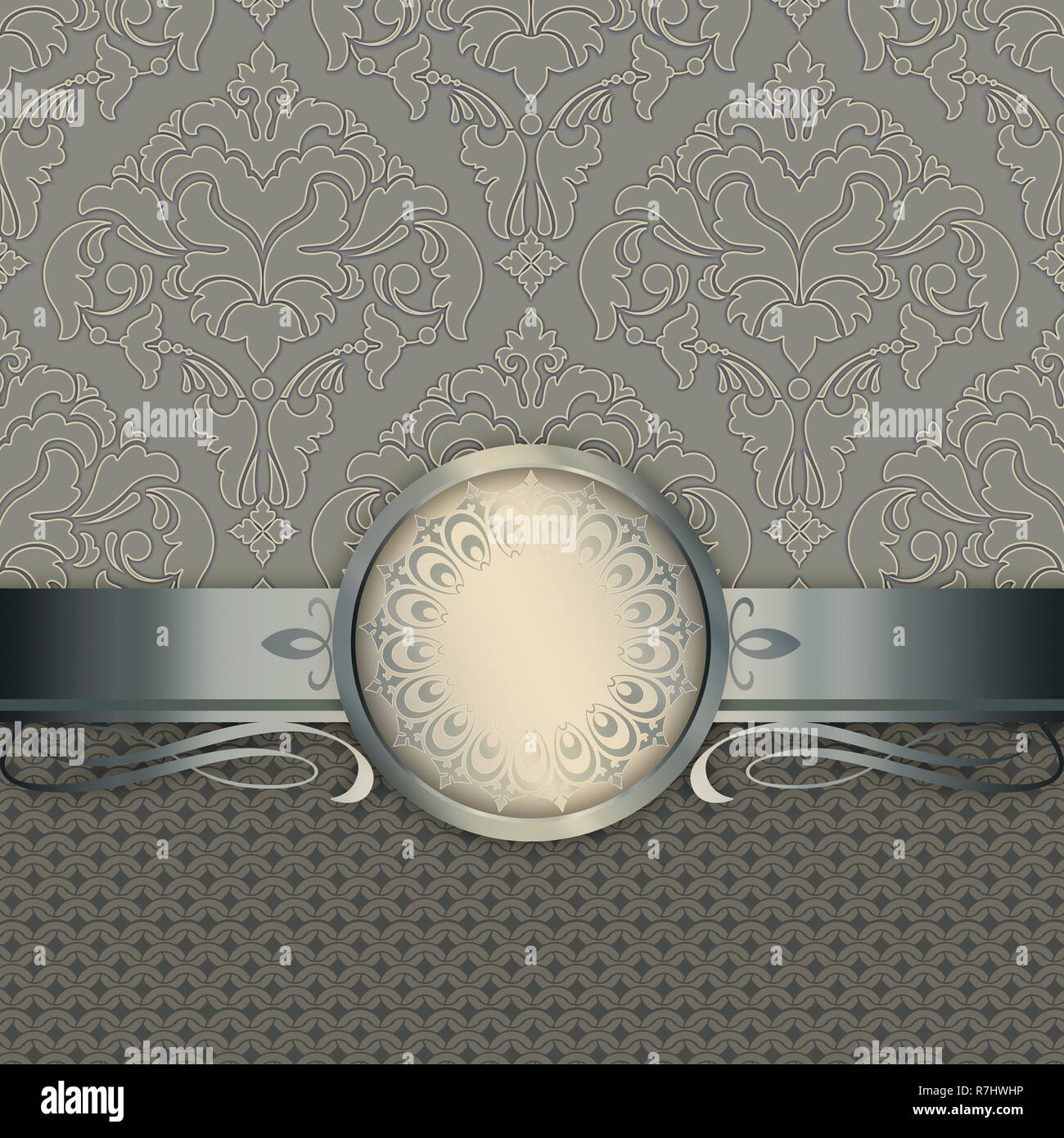 Vintage background with decorative silver border. Vintage invitation or ...