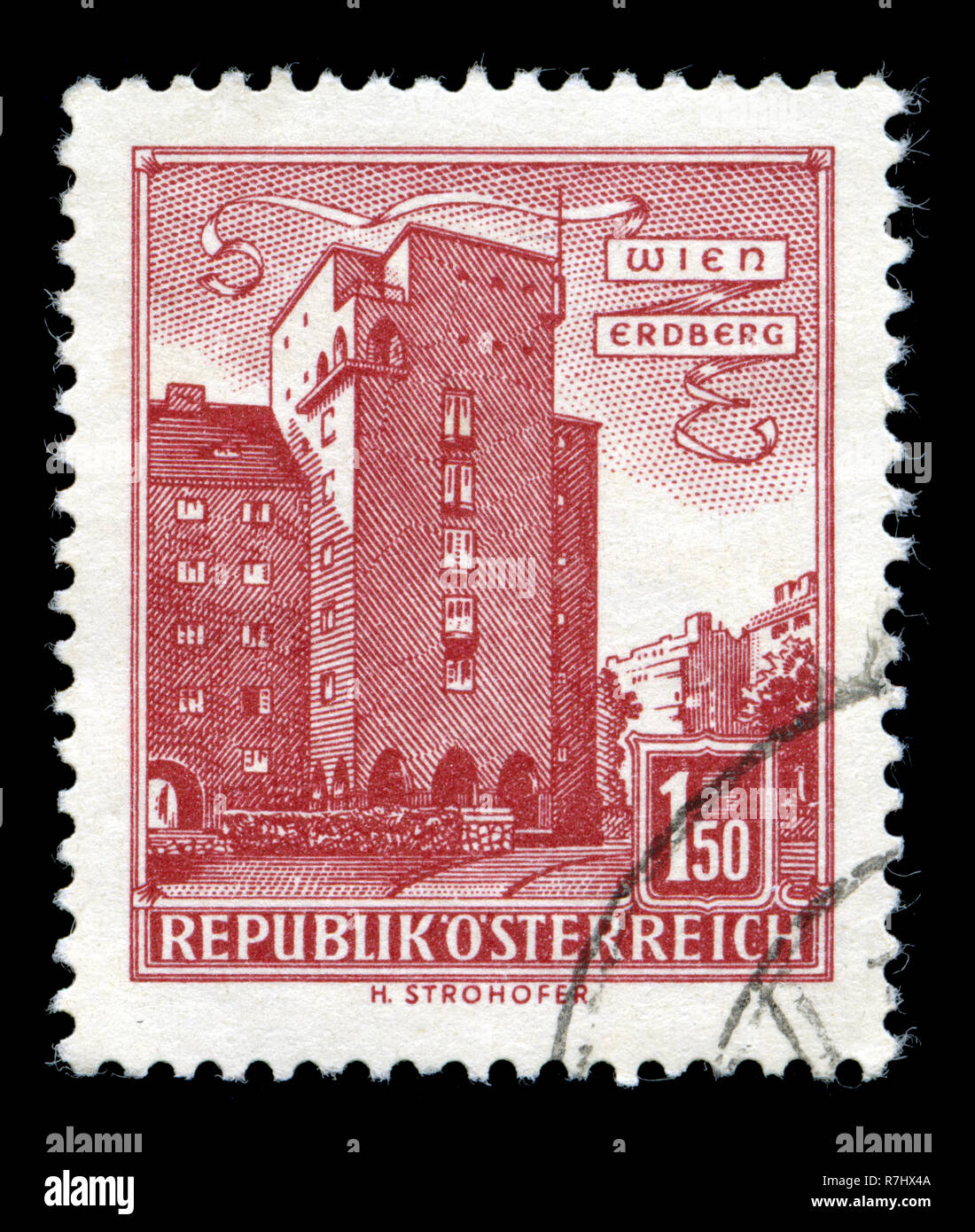 Postage stamp from Austria in the Buildings series issued in 1958 Stock ...