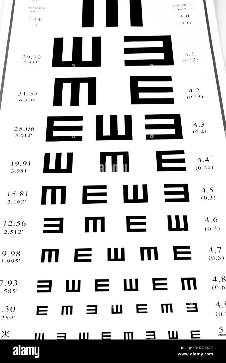 Eyesight test chart on white background close-up Stock Photo - Alamy
