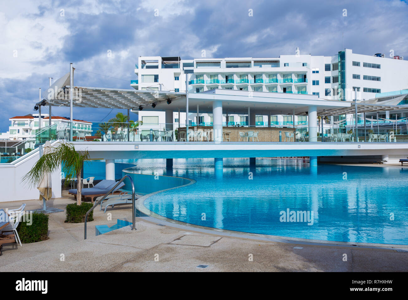 City Paphos, Cyprus. Buildings and swimming pool on island.Travel photo ...