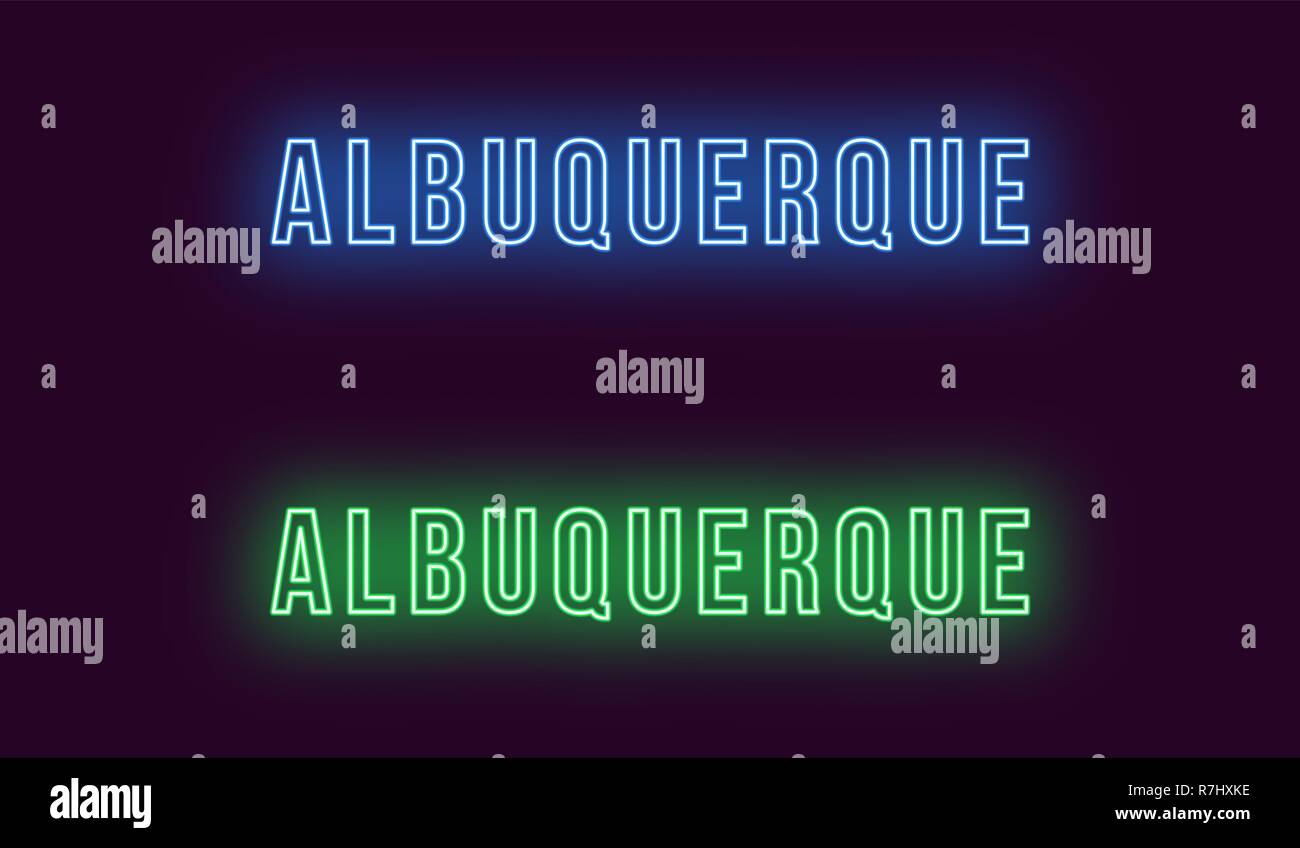 Neon name of Albuquerque city in USA. Vector text of Albuquerque, Neon ...