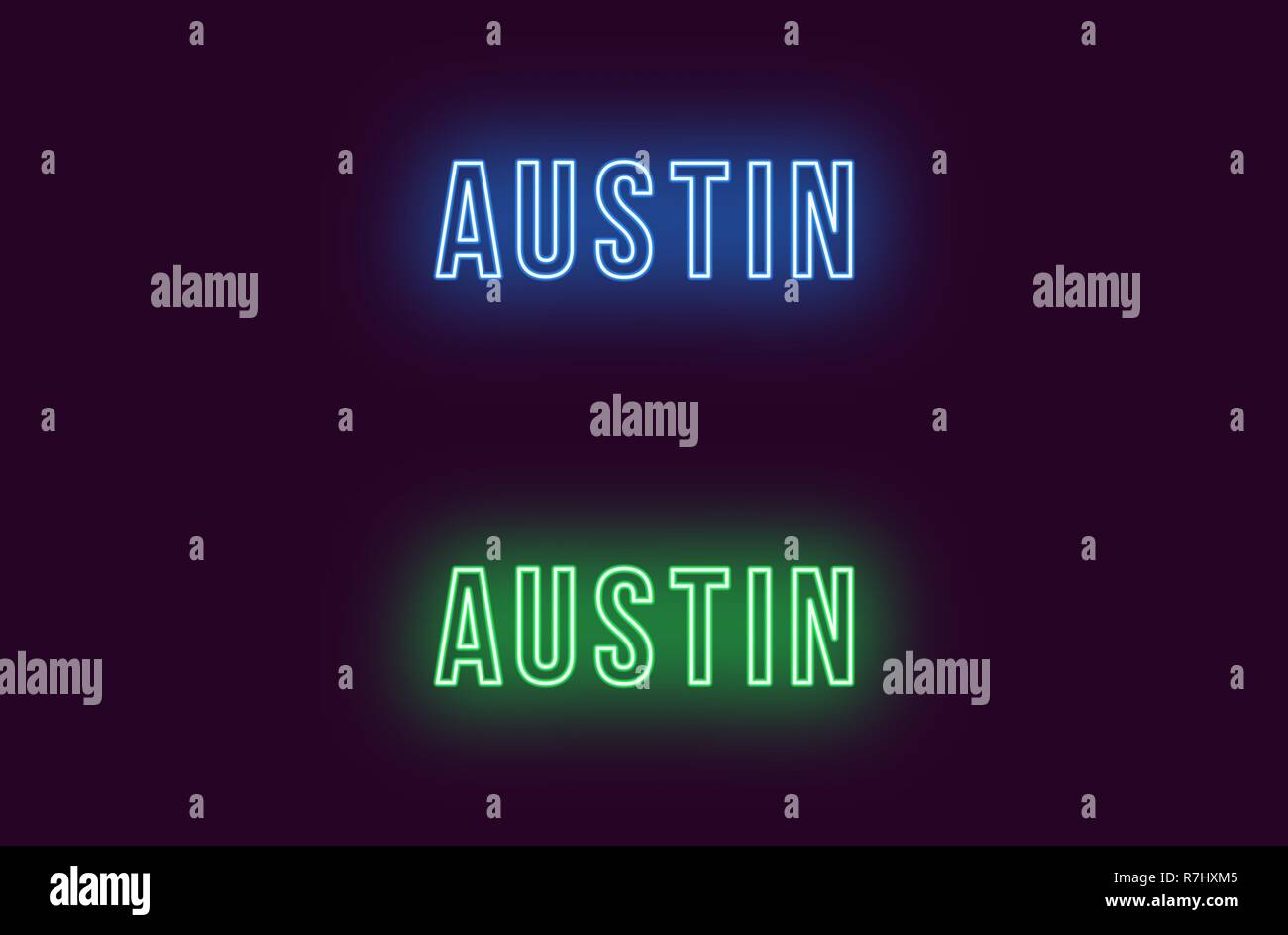 Neon name of Austin city in USA. Vector text of Austin, Neon ...