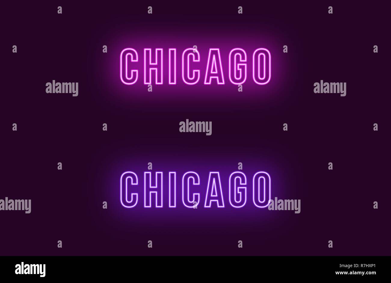 Neon name of Chicago city in USA. Vector text of Chicago, Neon ...