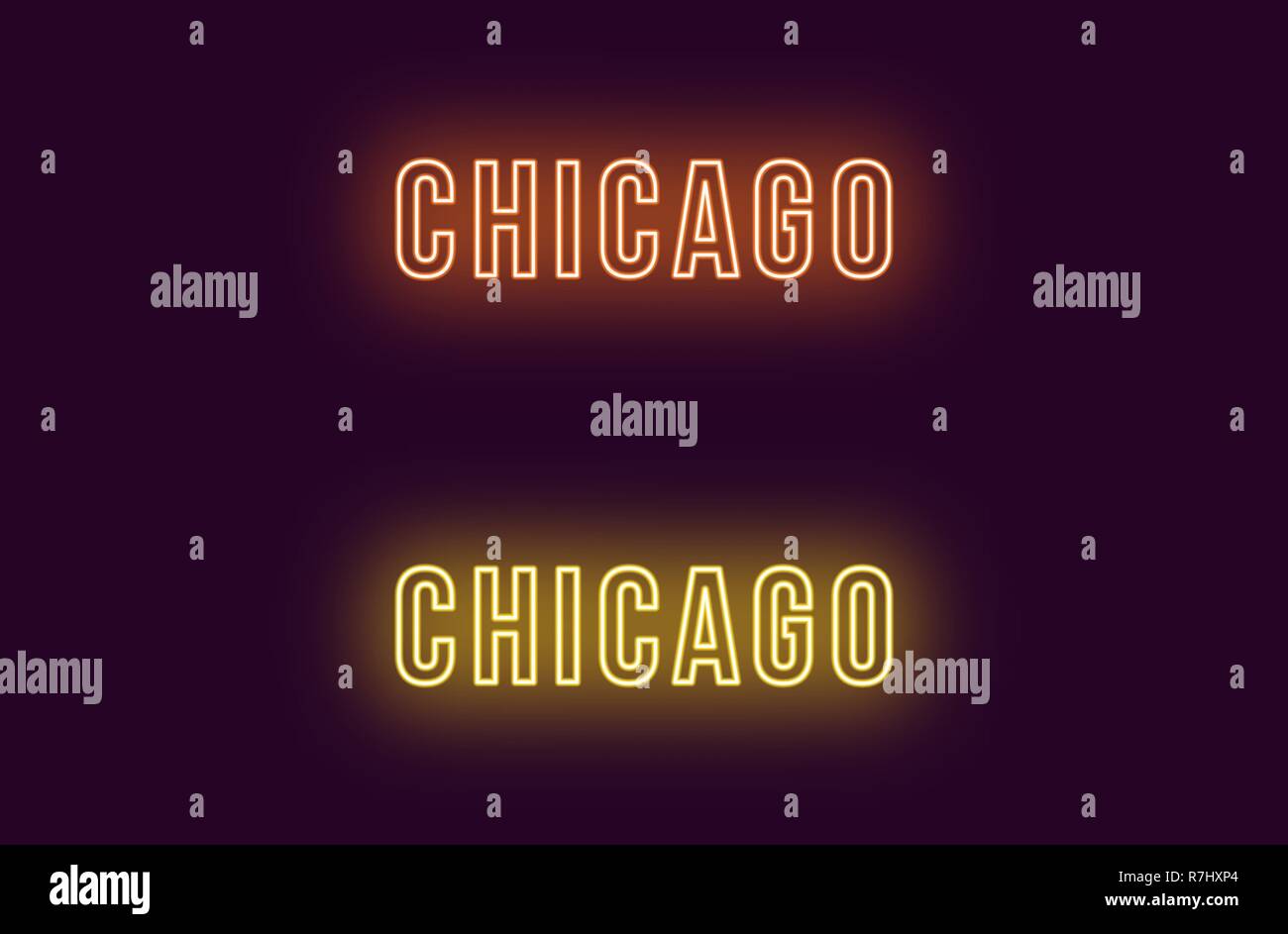 Neon name of Chicago city in USA. Vector text of Chicago, Neon ...