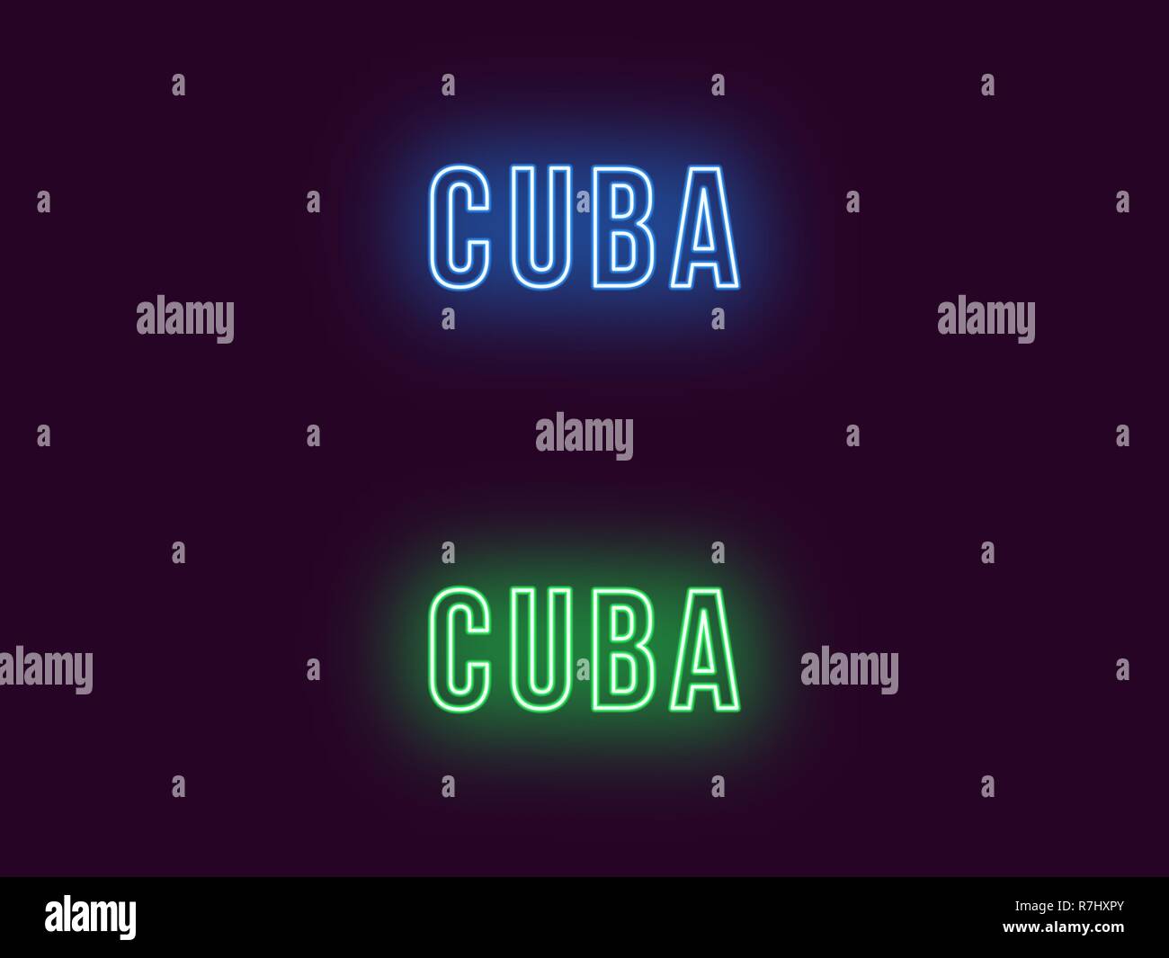 Neon name of Cuba Republic. Vector text of Cuba, Neon inscription with ...