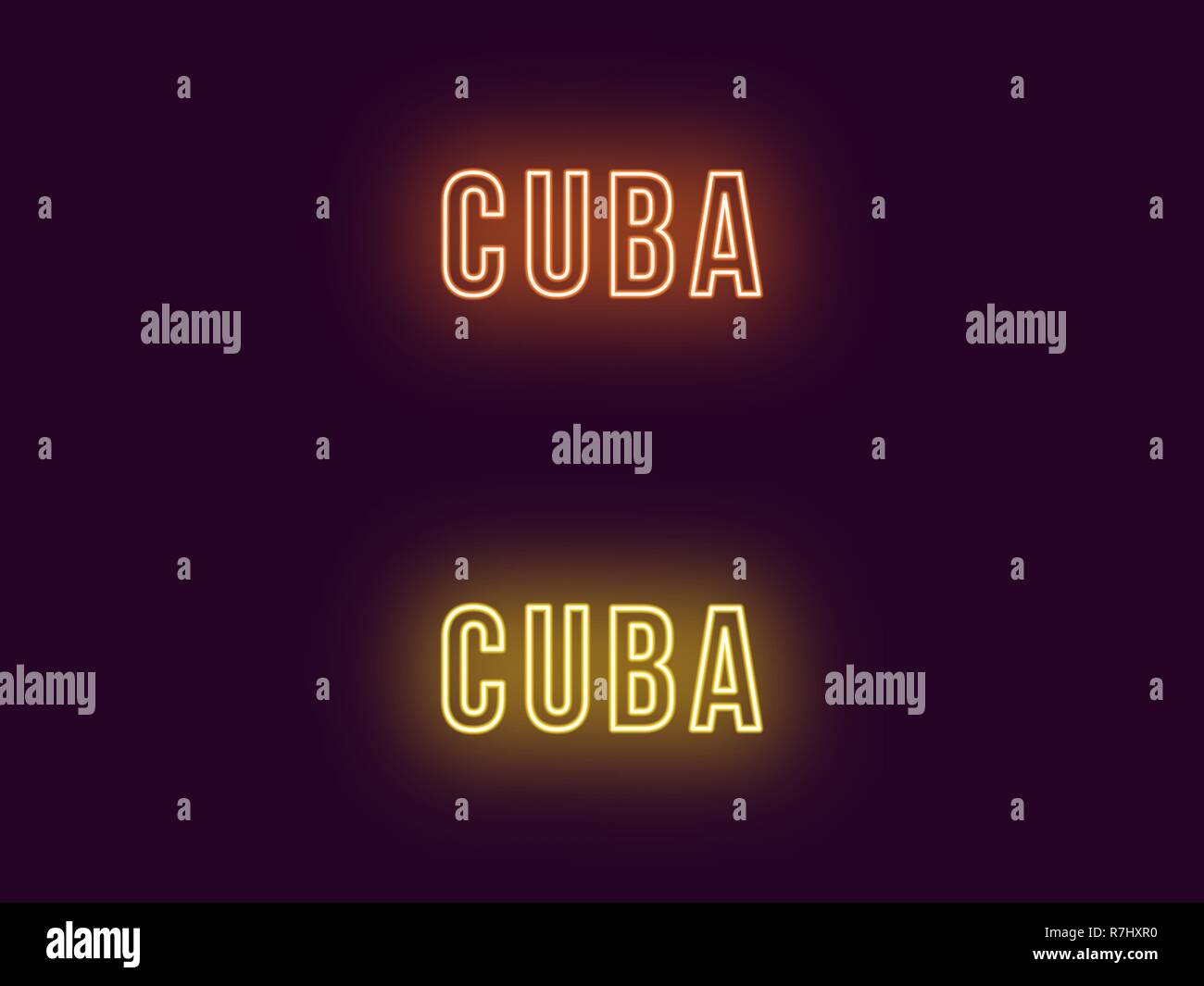 Neon name of Cuba Republic. Vector text of Cuba, Neon inscription with ...