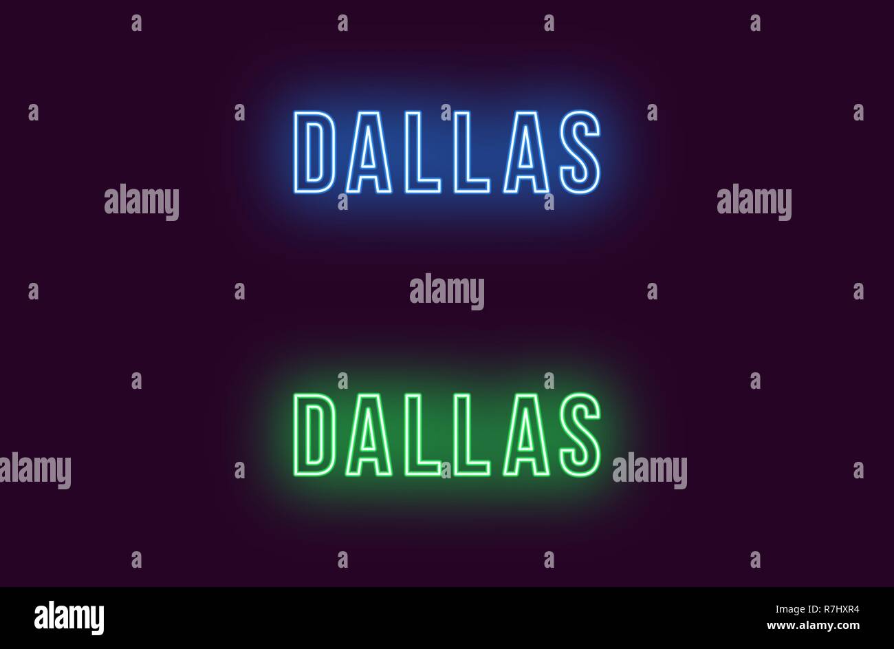 Neon name of Dallas city in USA. Vector text of Dallas, Neon ...