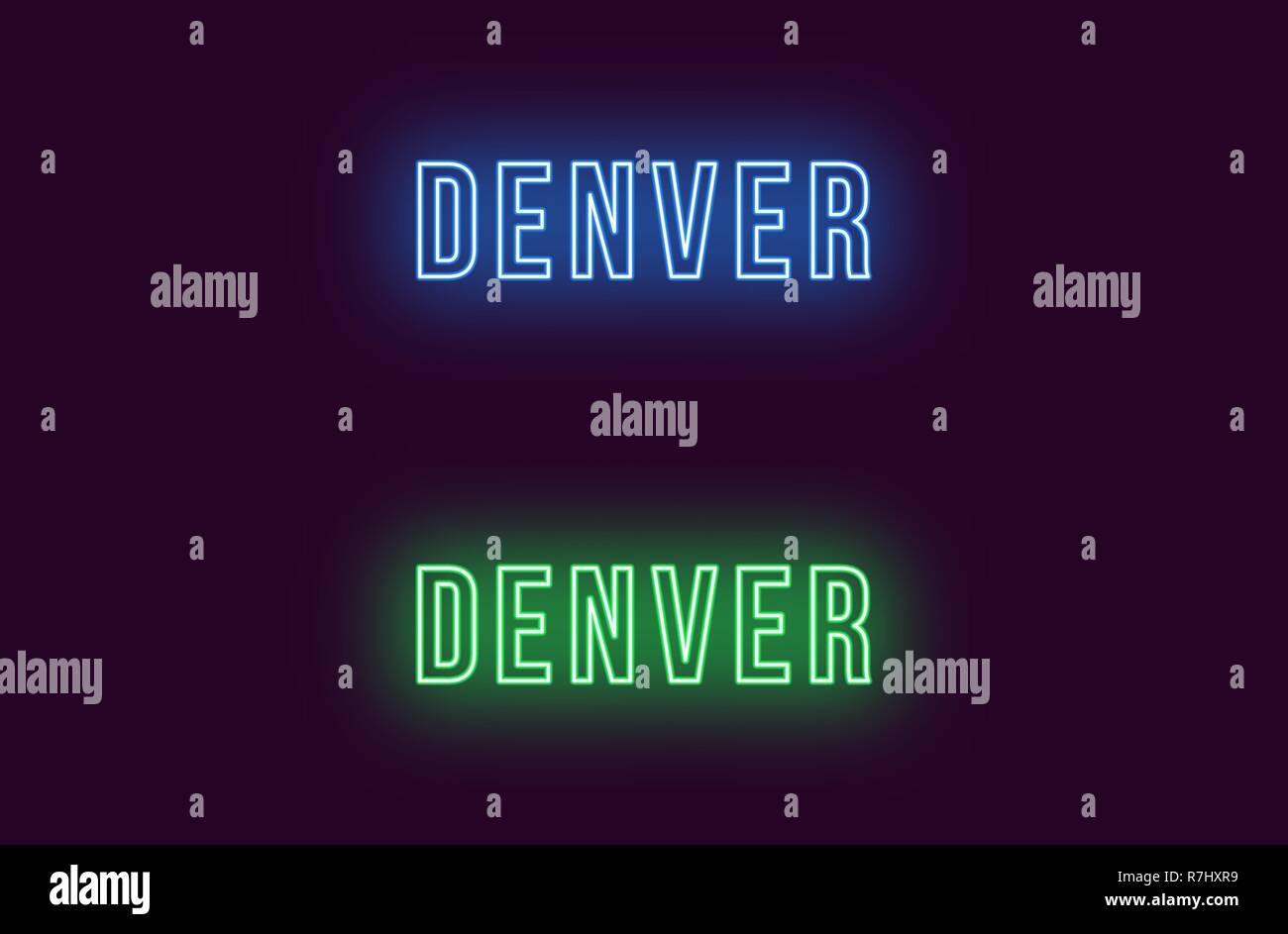 Neon name of Denver city in USA. Vector text of Denver, Neon ...