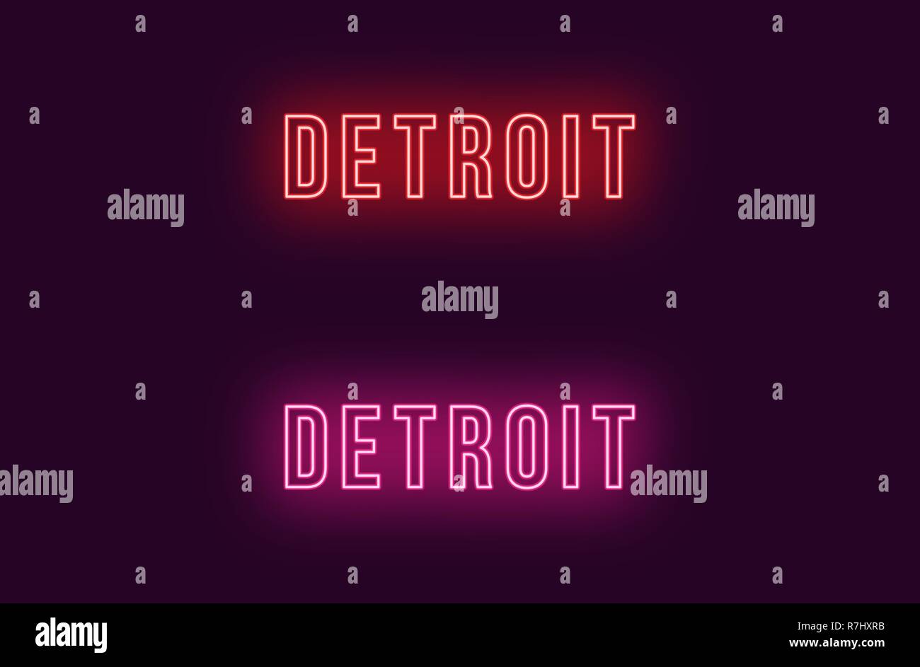 Neon name of Detroit city in USA. Vector text of Detroit, Neon ...
