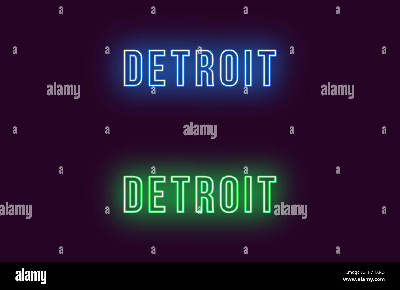 Neon name of Detroit city in USA. Vector text of Detroit, Neon ...