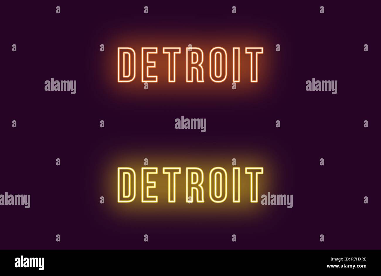 Neon name of Detroit city in USA. Vector text of Detroit, Neon ...