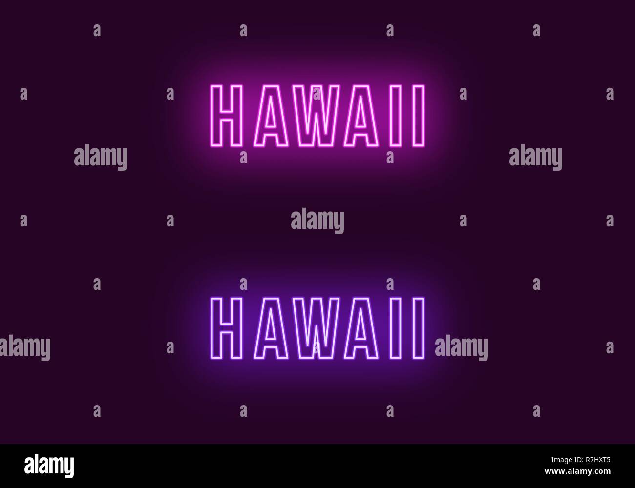 Neon name of Hawaii state in USA. Vector text of Hawaii, Neon ...