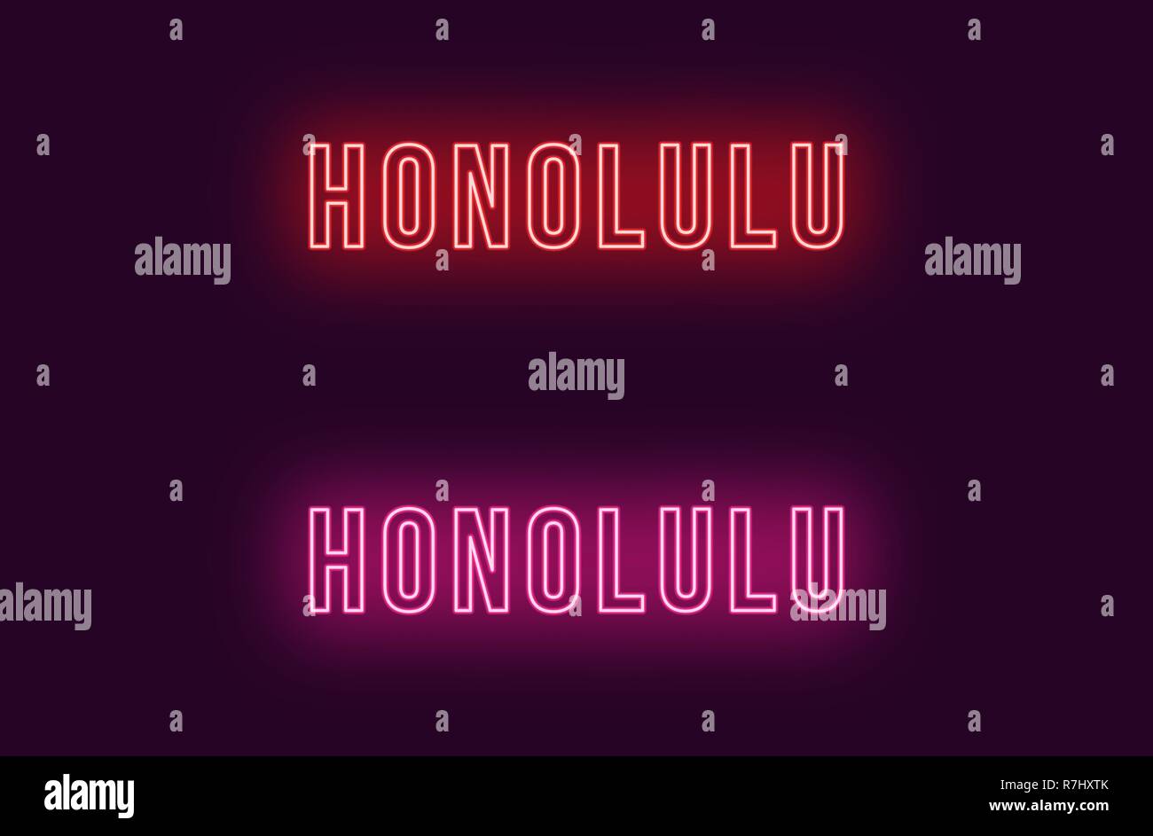 Neon name of Honolulu city in Hawaii. Vector text of Honolulu, Neon ...