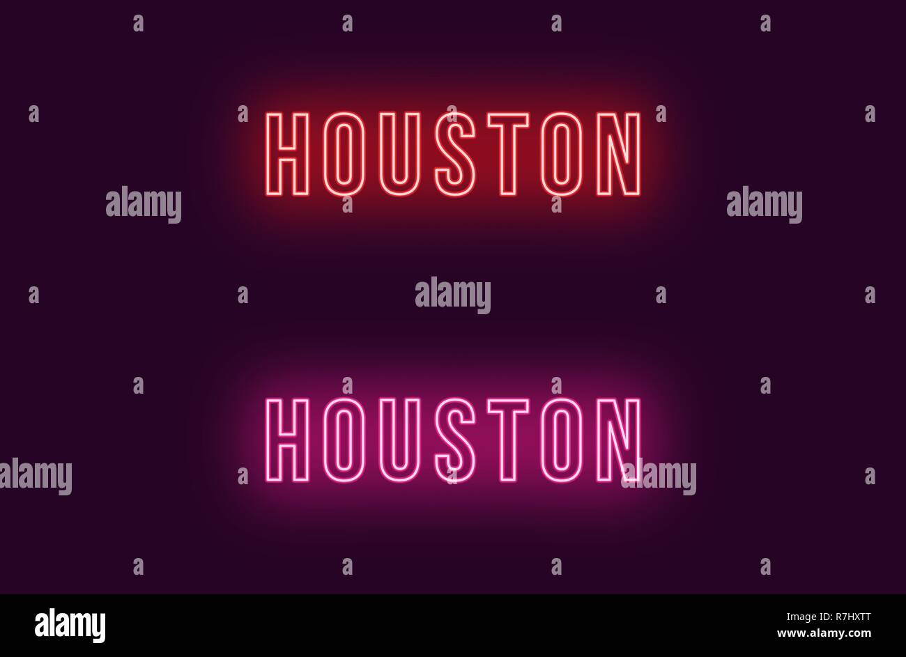 Neon name of Houston city in USA. Vector text of Houston, Neon ...
