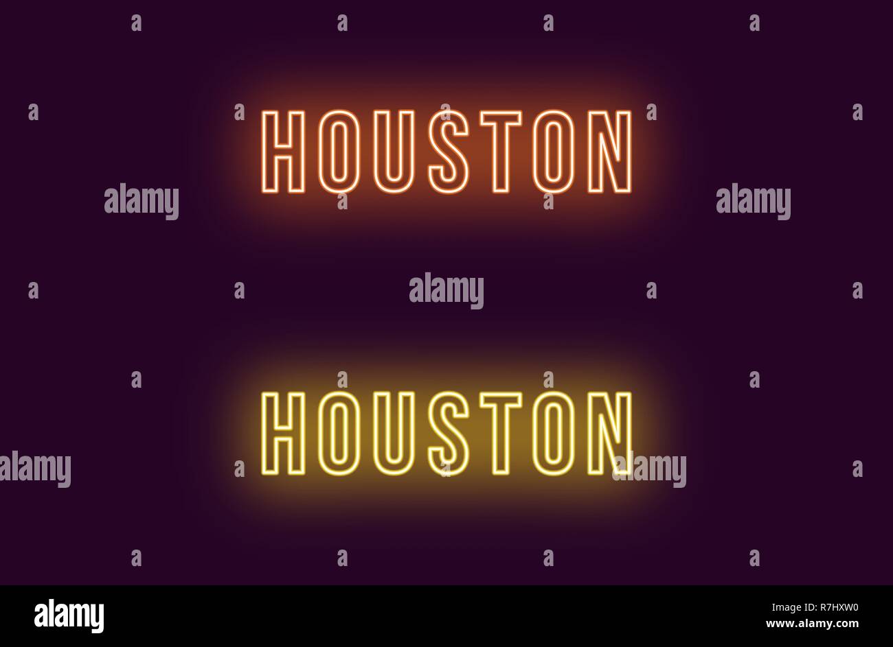 Neon name of Houston city in USA. Vector text of Houston, Neon ...