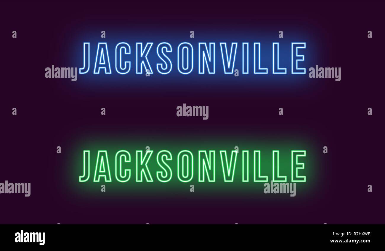 Neon name of Jacksonville city in USA. Vector text of Jacksonville ...