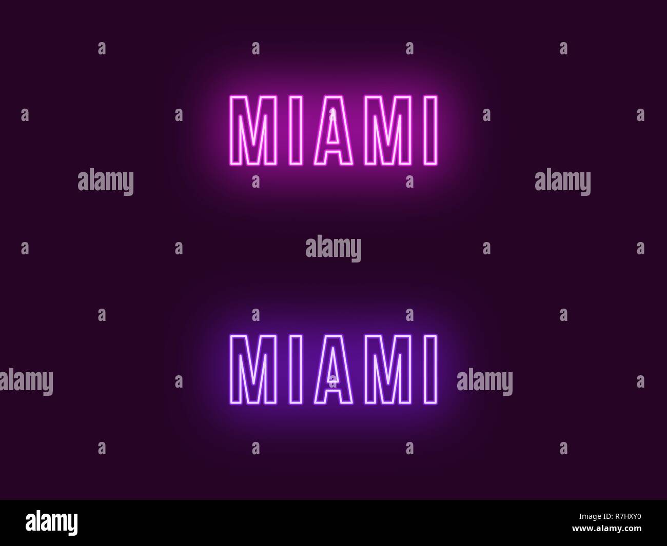 Neon name of Miami city in USA. Vector text of Miami, Neon inscription ...