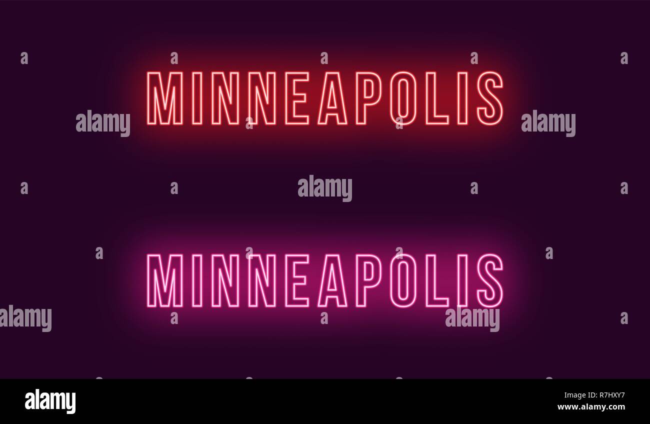 Neon name of Minneapolis city in USA. Vector text of Minneapolis, Neon ...
