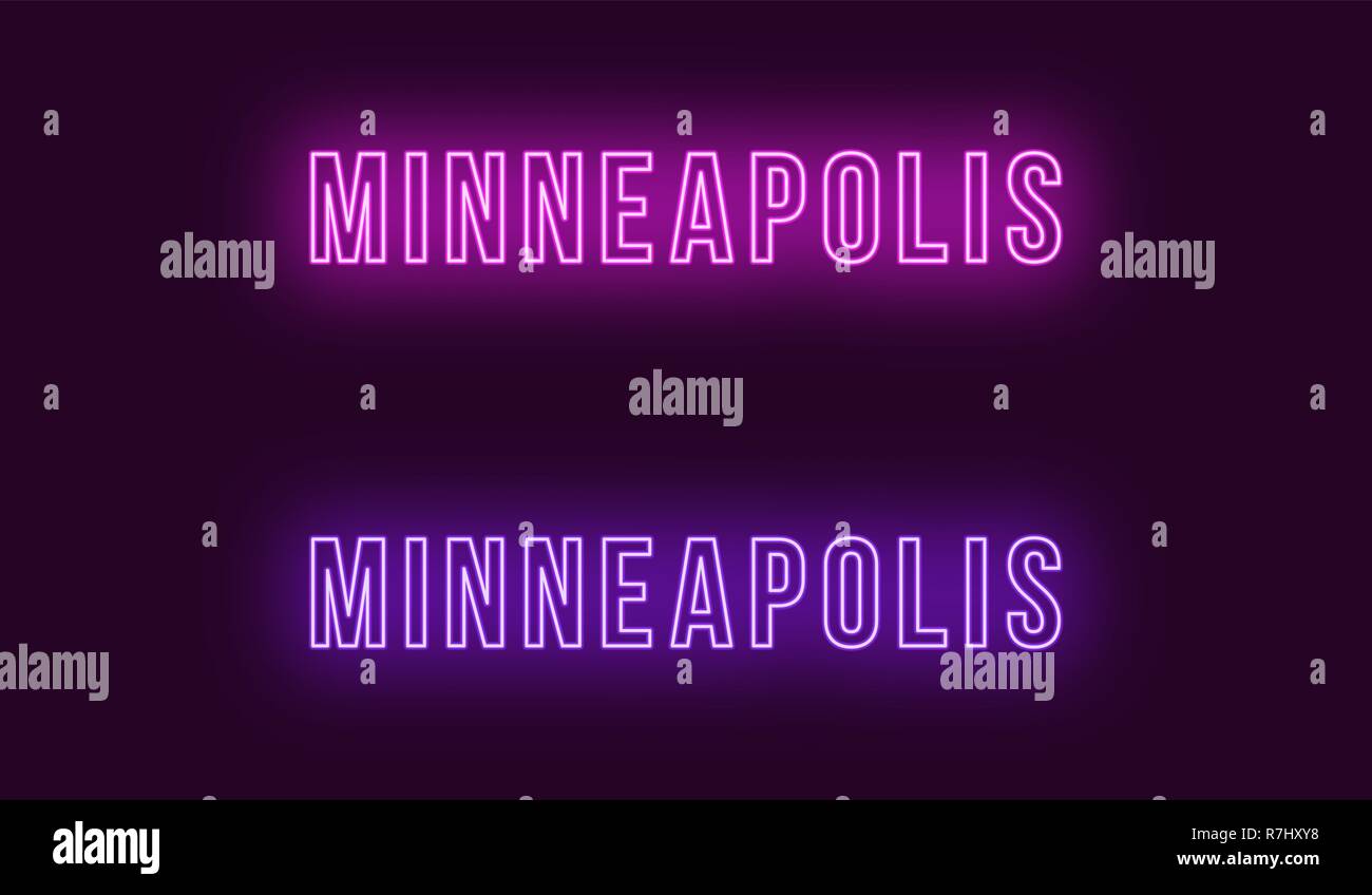 Neon name of Minneapolis city in USA. Vector text of Minneapolis, Neon ...
