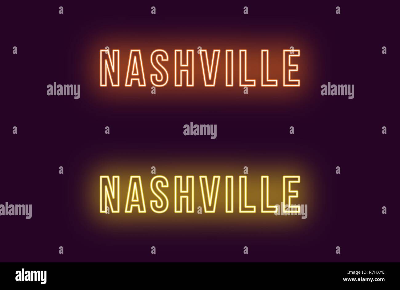 Neon name of Nashville city in USA. Vector text of Nashville, Neon ...