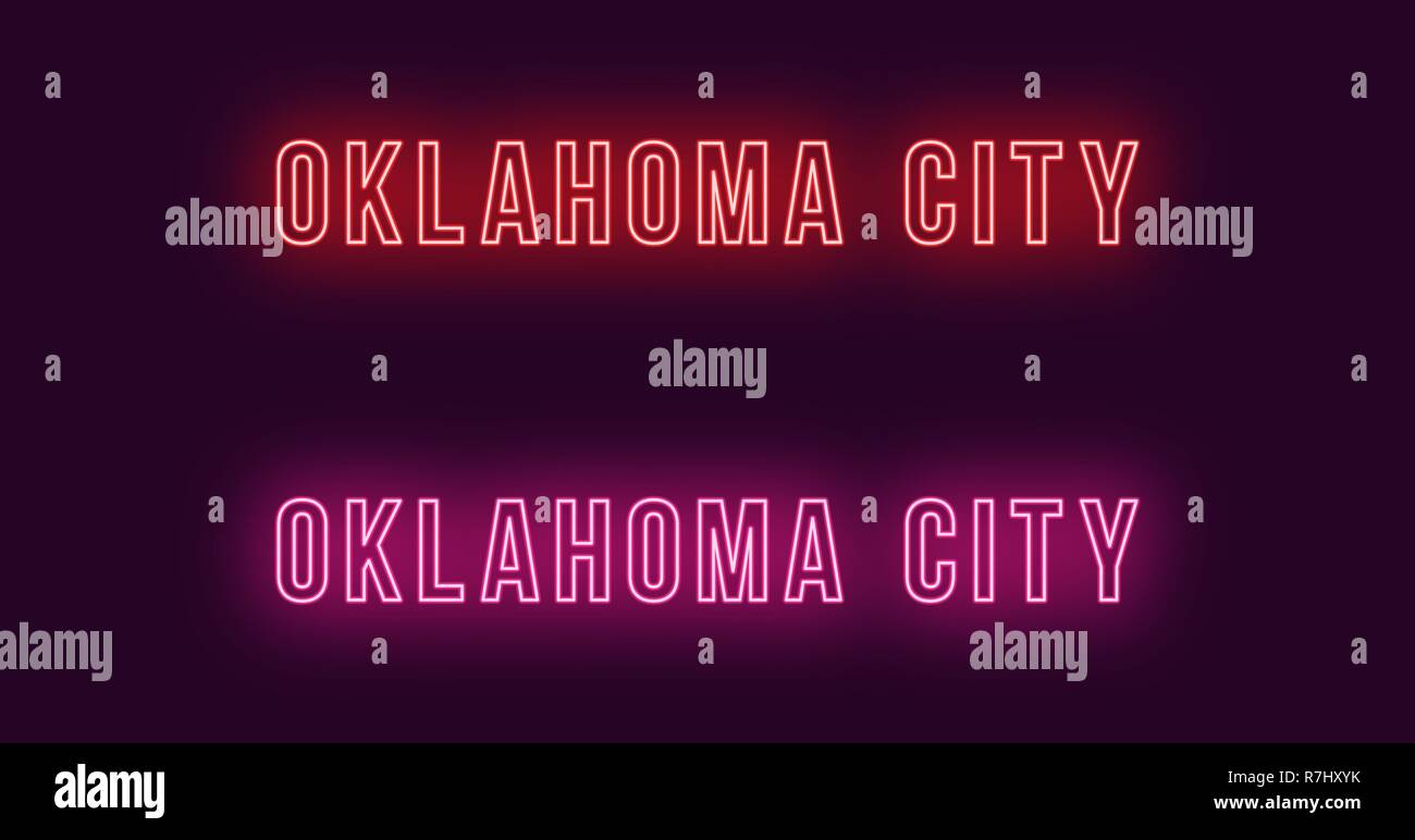 Neon name of Oklahoma City in USA. Vector text of Oklahoma, Neon ...