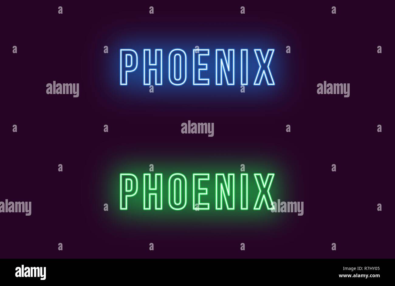 Neon name of Phoenix city in USA. Vector text of Phoenix, Neon ...