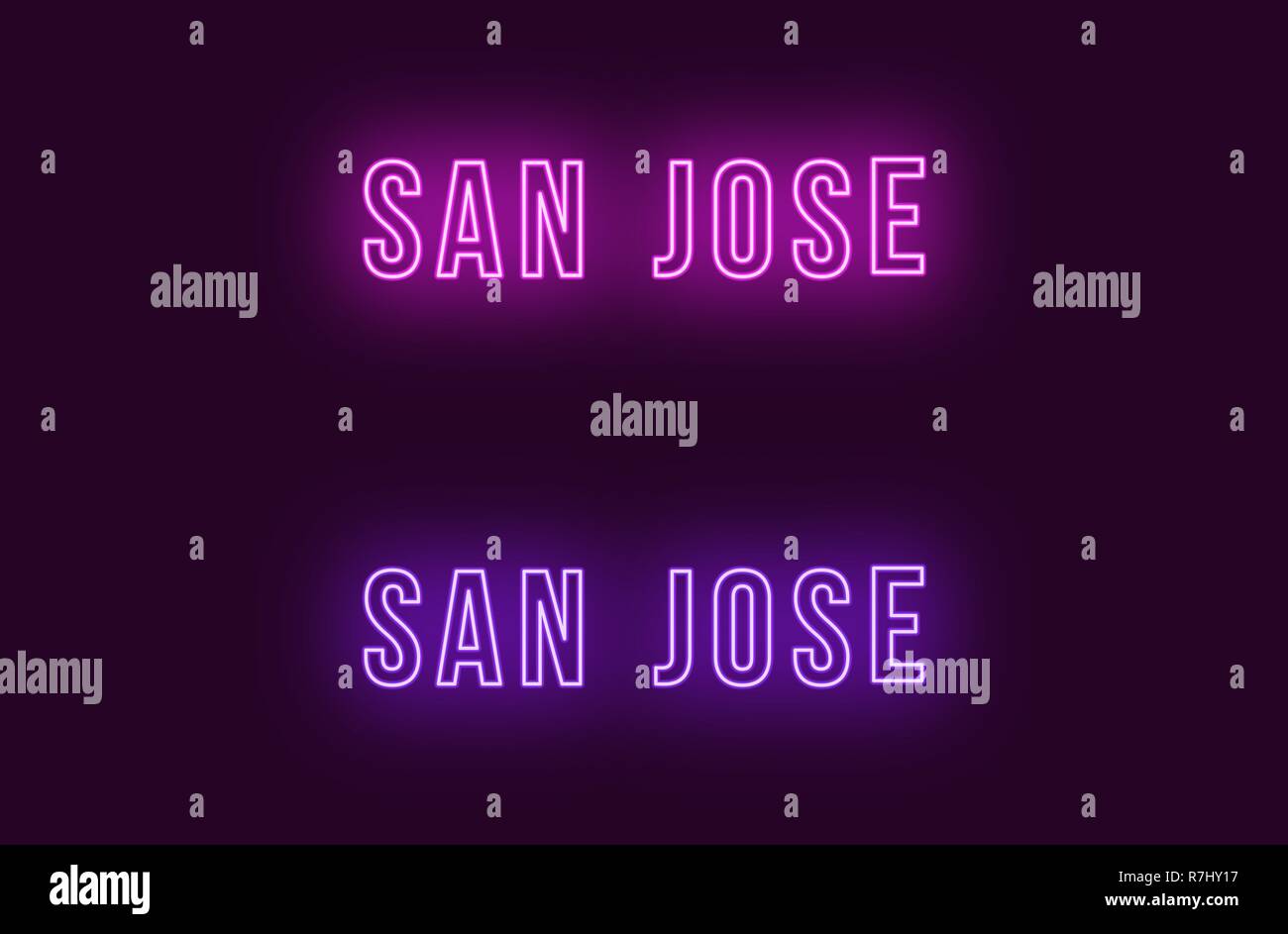 Neon name of San Jose city in USA. Vector text of San Jose, Neon ...