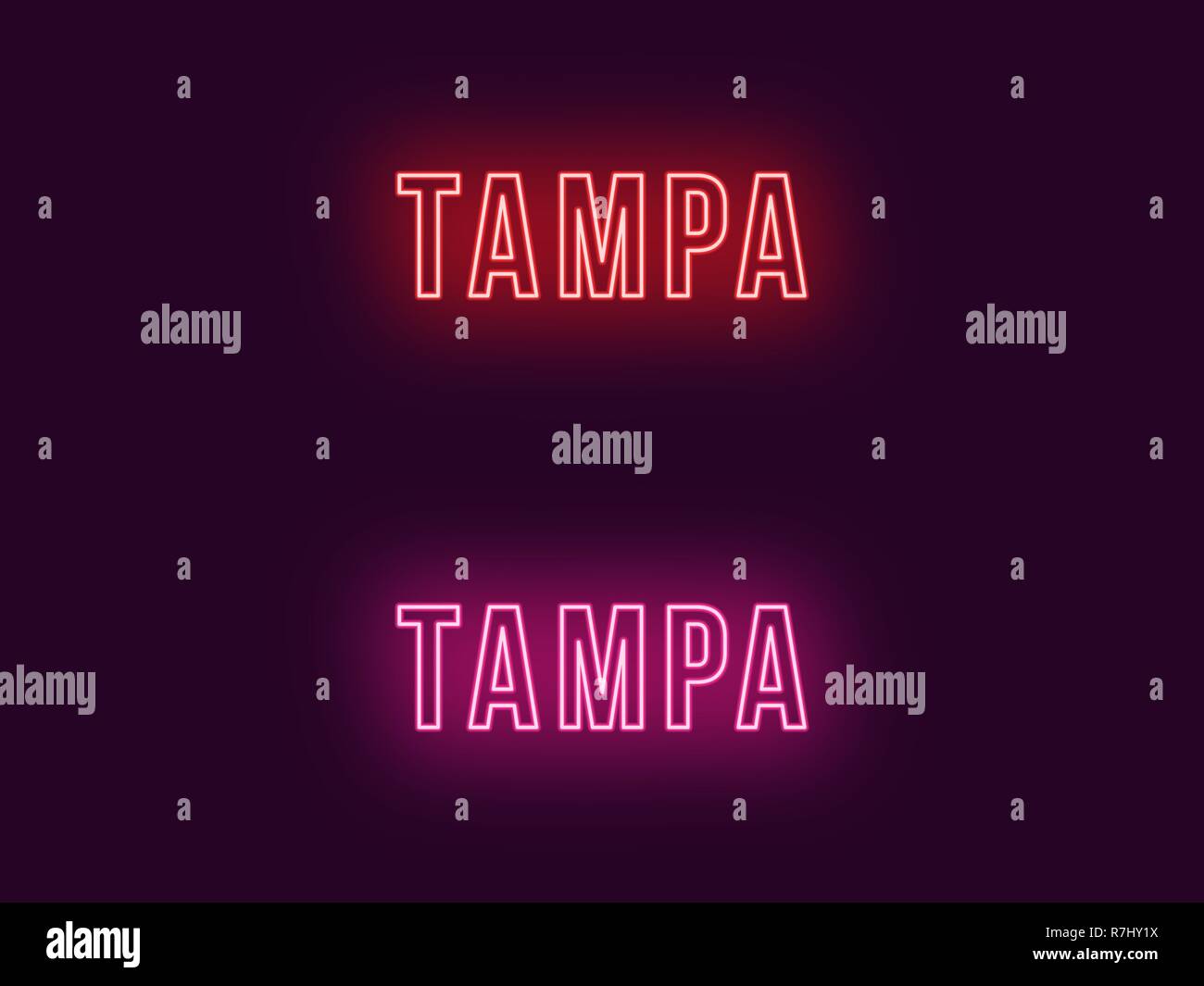 Neon name of Tampa city in USA. Vector text of Tampa, Neon inscription ...