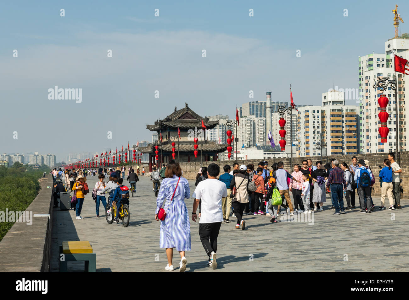 Xian city wall -people visiting landmark during golden week- China ...