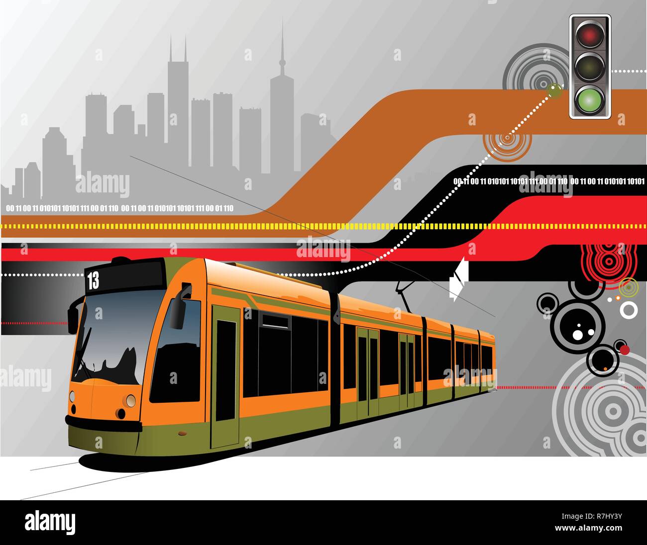 Abstract hi-tech background with tram image. Vector illustration Stock ...