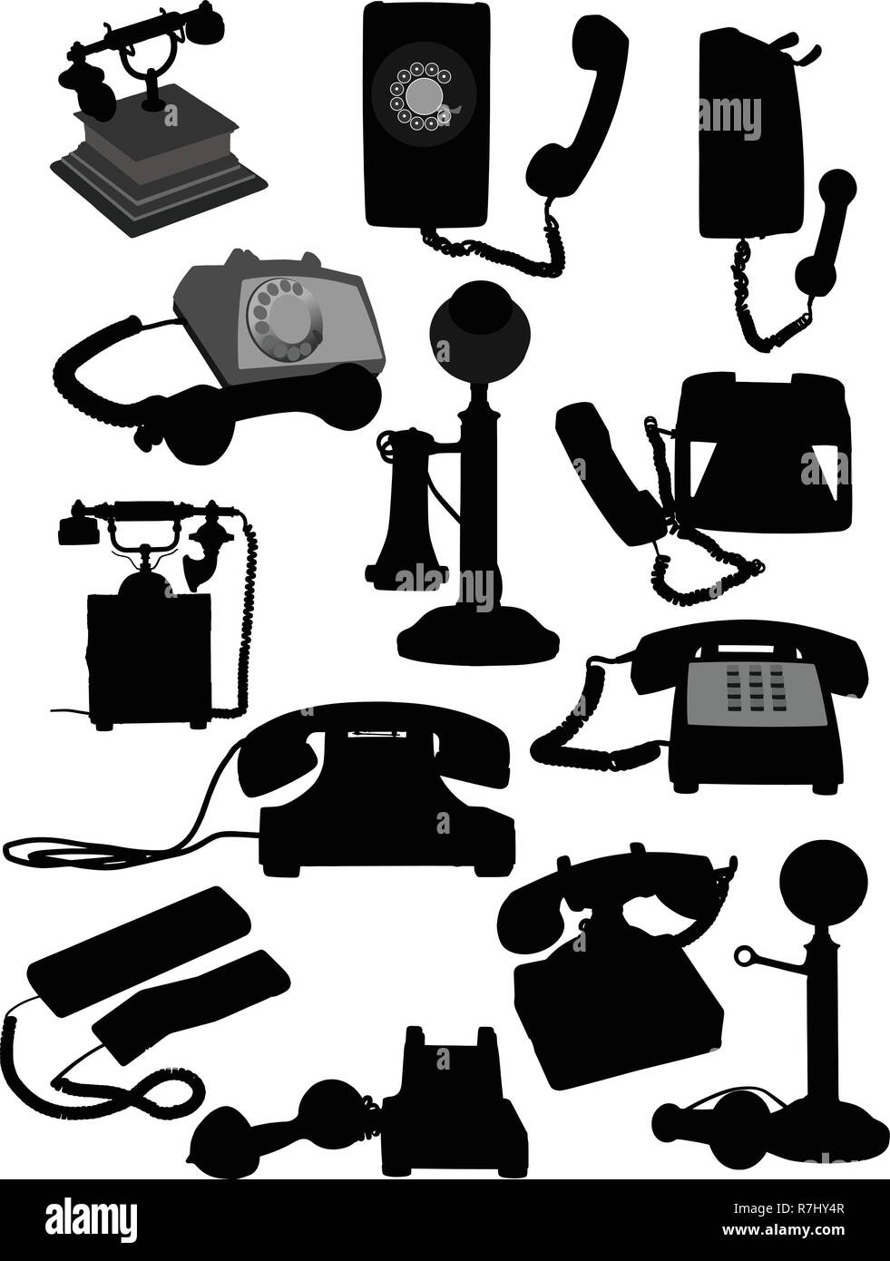 Big set of old phones silhouette. Vector illustration Stock Vector ...