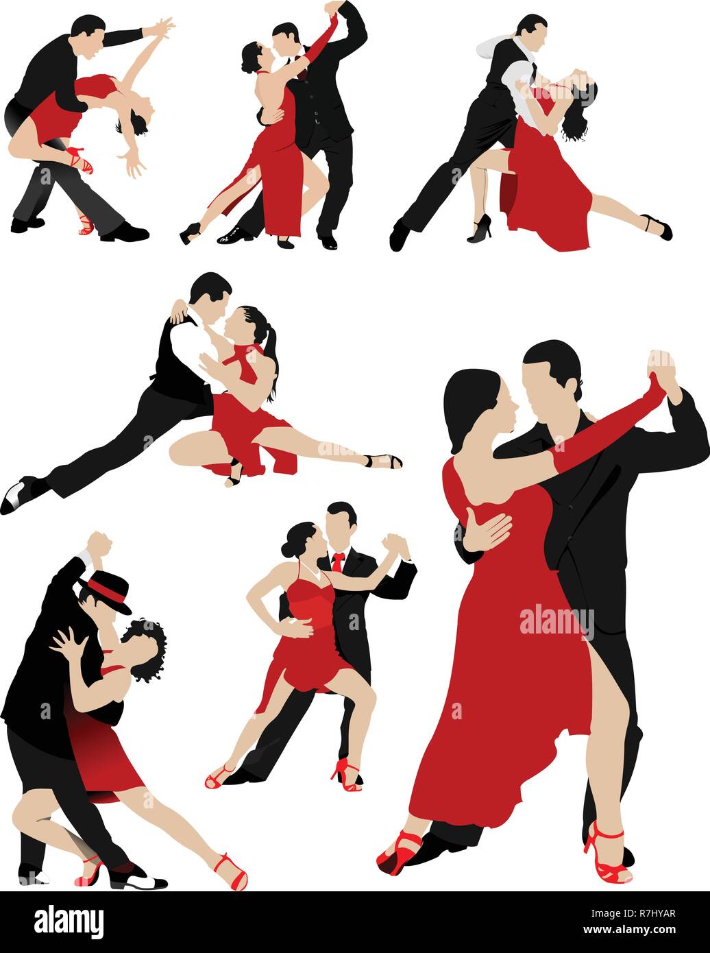 Big set of Couples dancing a tango. Vector illustration Stock Vector ...