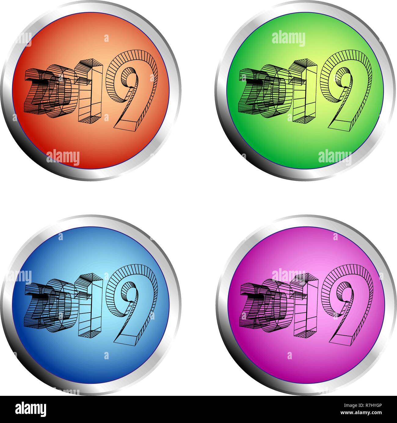 2019 colored circle push button set Stock Vector Image & Art - Alamy