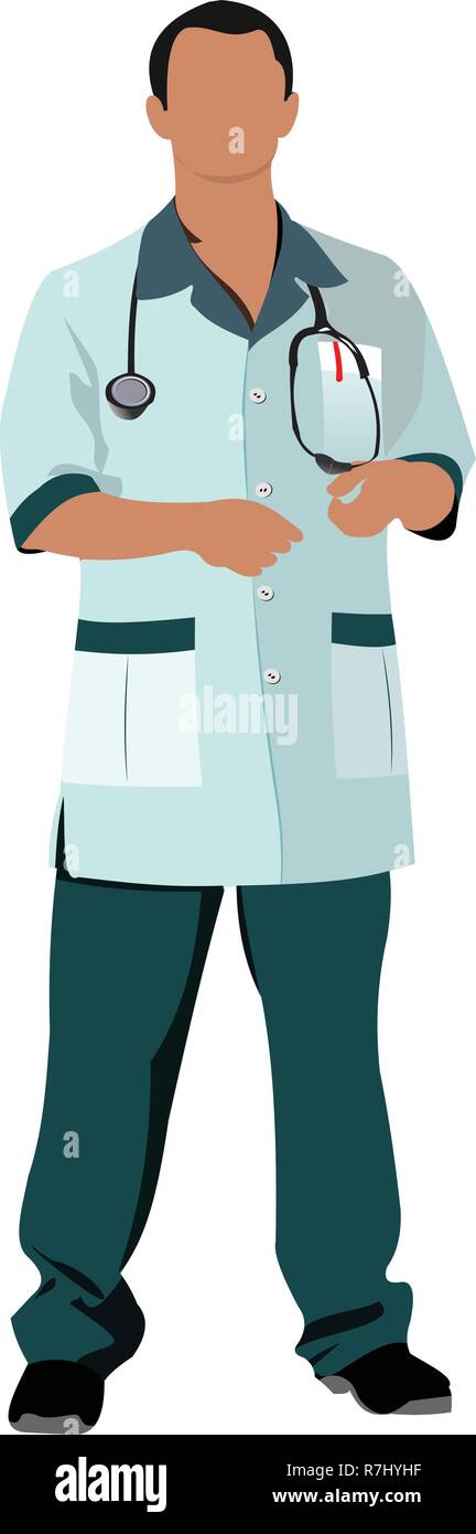 Nurse man with white doctor`s smock. Vector illustration Stock Vector ...