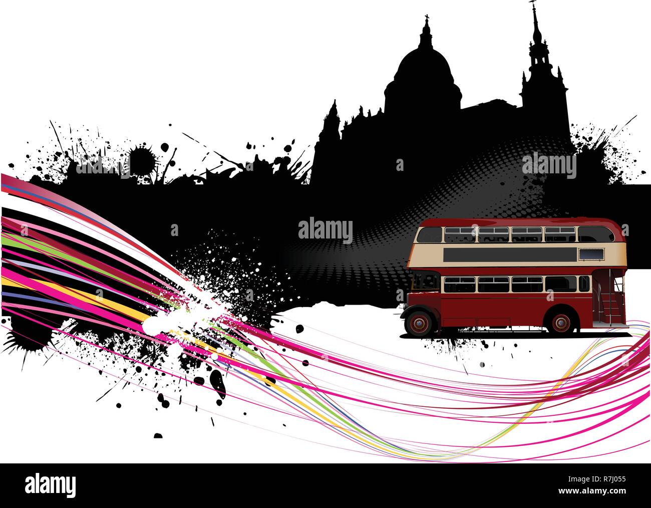 Grunge London images with buses image. Vector illustration Stock Vector ...