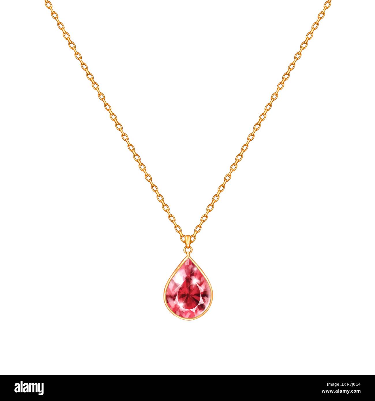 Golden chain necklace with ruby. Jewelry design Stock Photo - Alamy