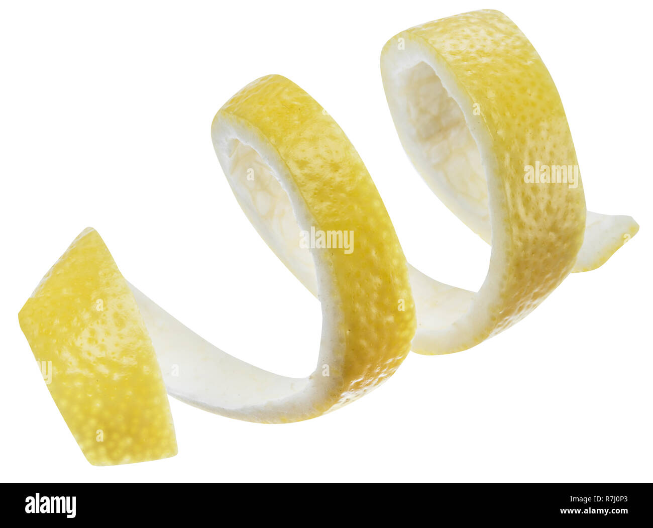 Lemon peel or lemon twist on white background. File contains clipping ...