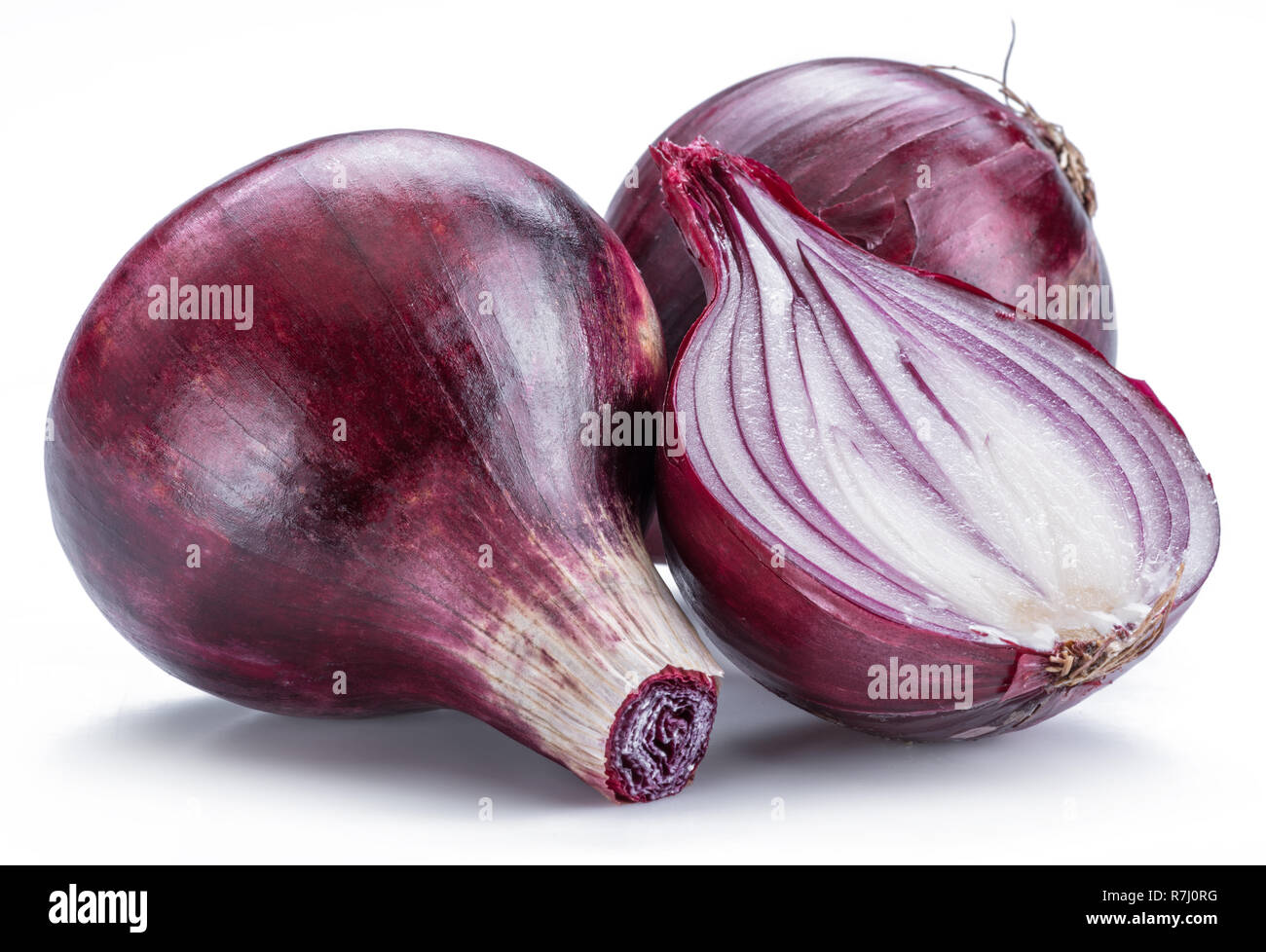 Red onion bulb and cross section of onion on white background Stock ...