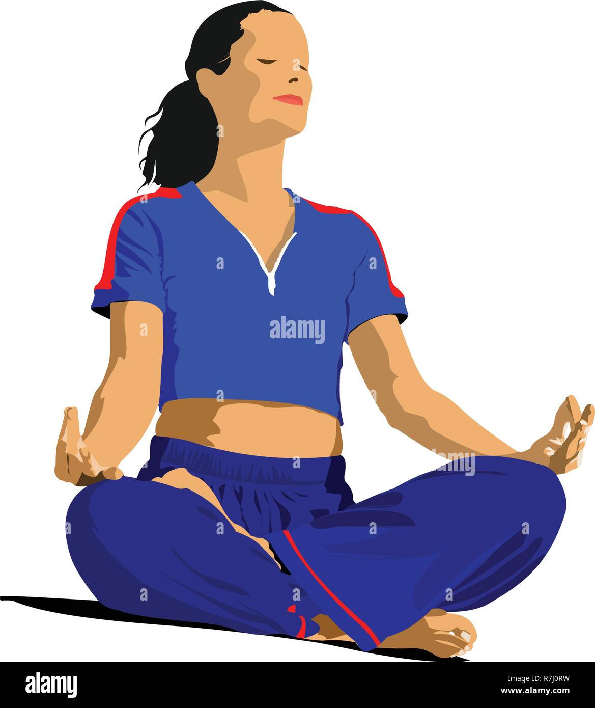 Woman practicing Yoga exercises. Vector Illustration of girl pose ...