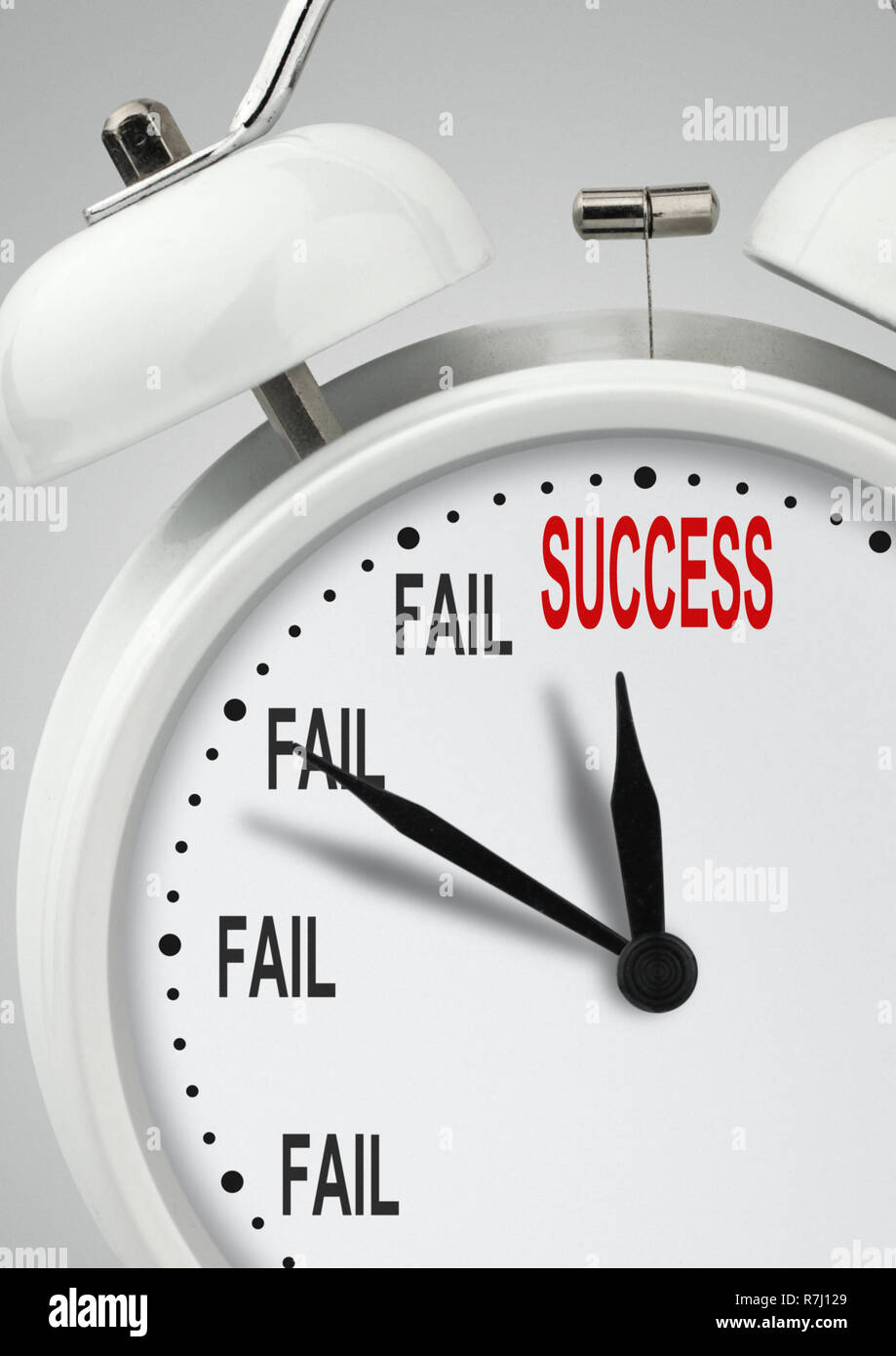 To success through failures concept, long way to success, clock with ...
