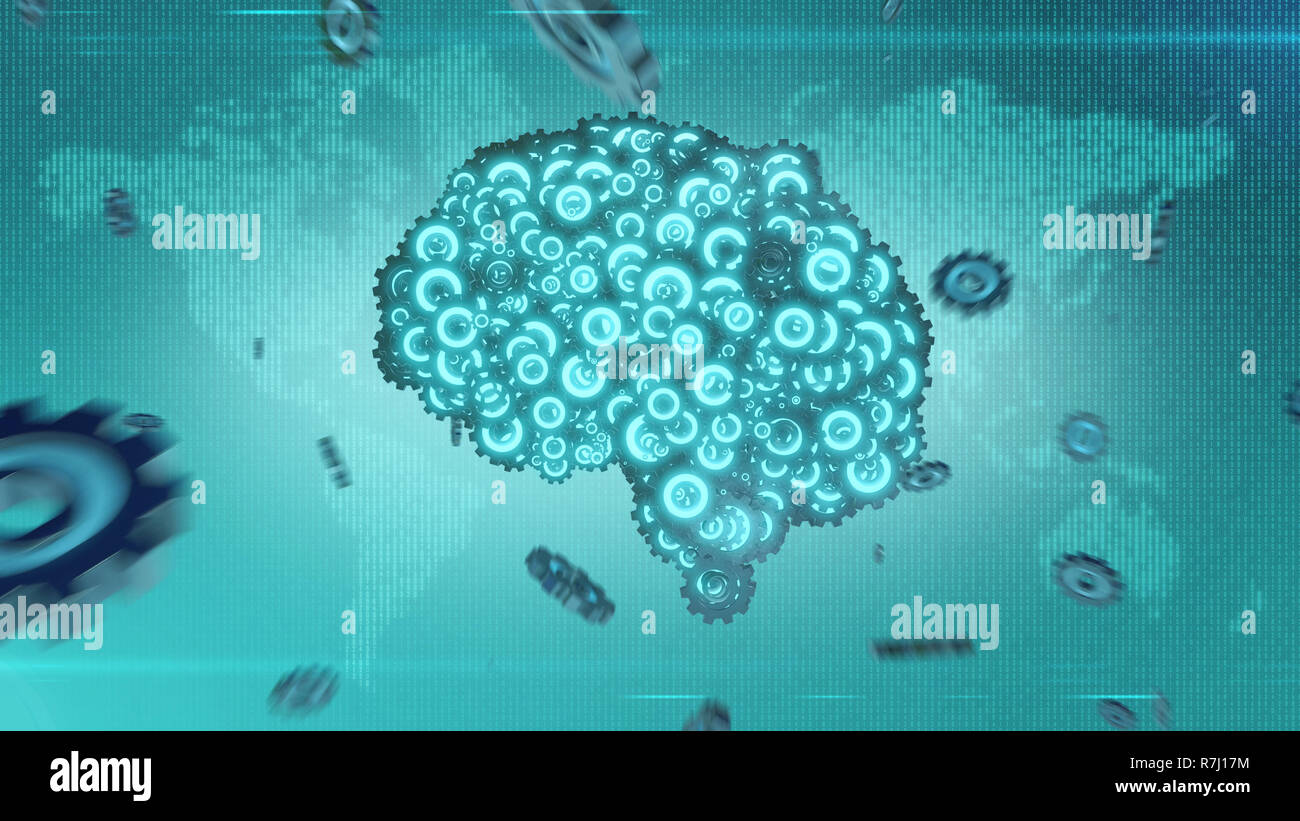Mechanical brain clockwork concept forming from gears and cogs - 3D ...