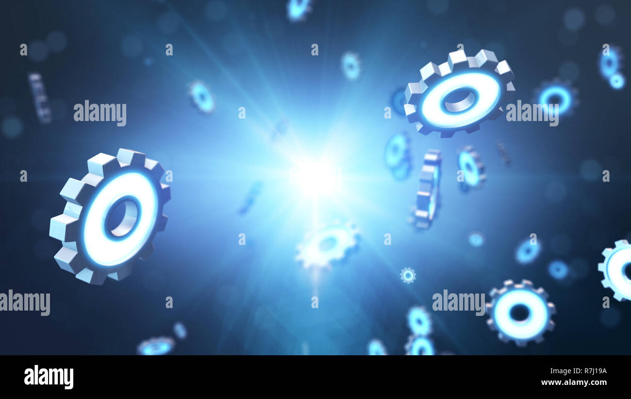 Blue gear wheel machine explosion - 3D rendered illustration Stock ...