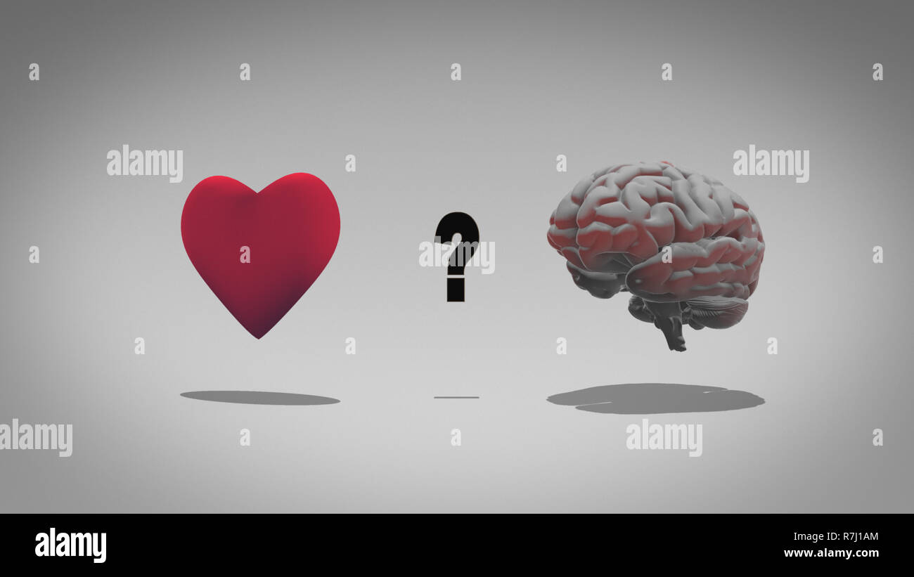 Heart versus head - emotion over logic in a 3D illustration Stock Photo ...