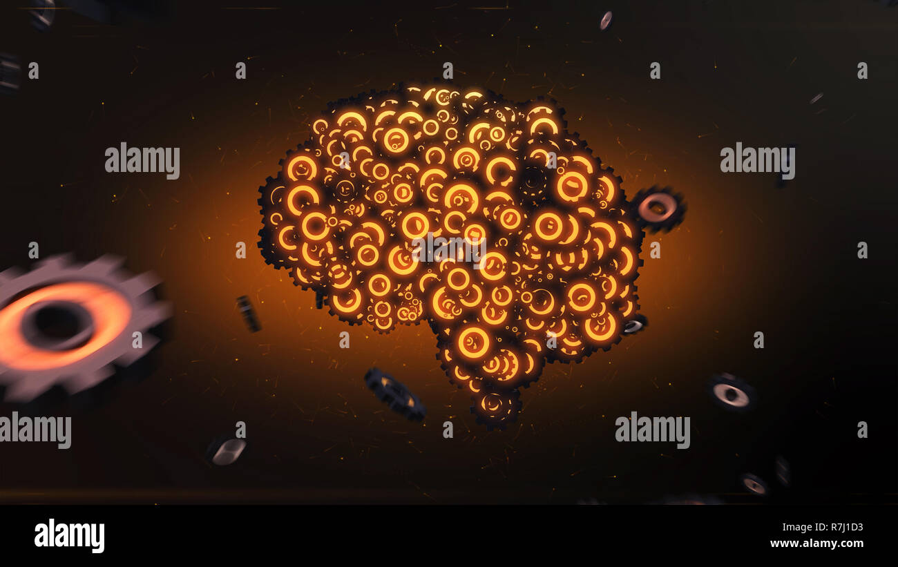 Mechanical brain clockwork concept forming from gears and cogs - 3D ...