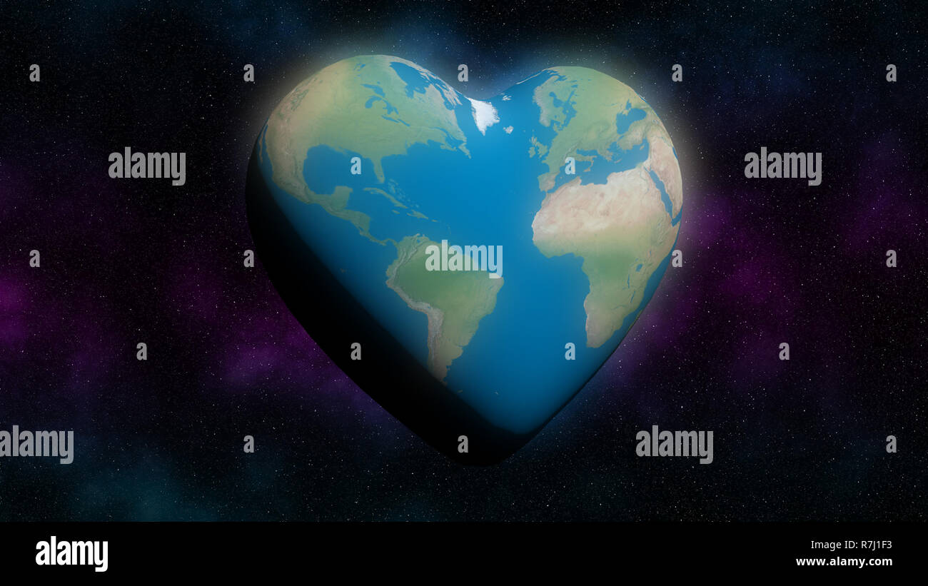3D illustration of heart shaped Earth - elements of this image ...