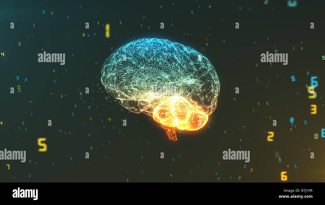 3D Illustration of abstract brain symbolising digital data and ...