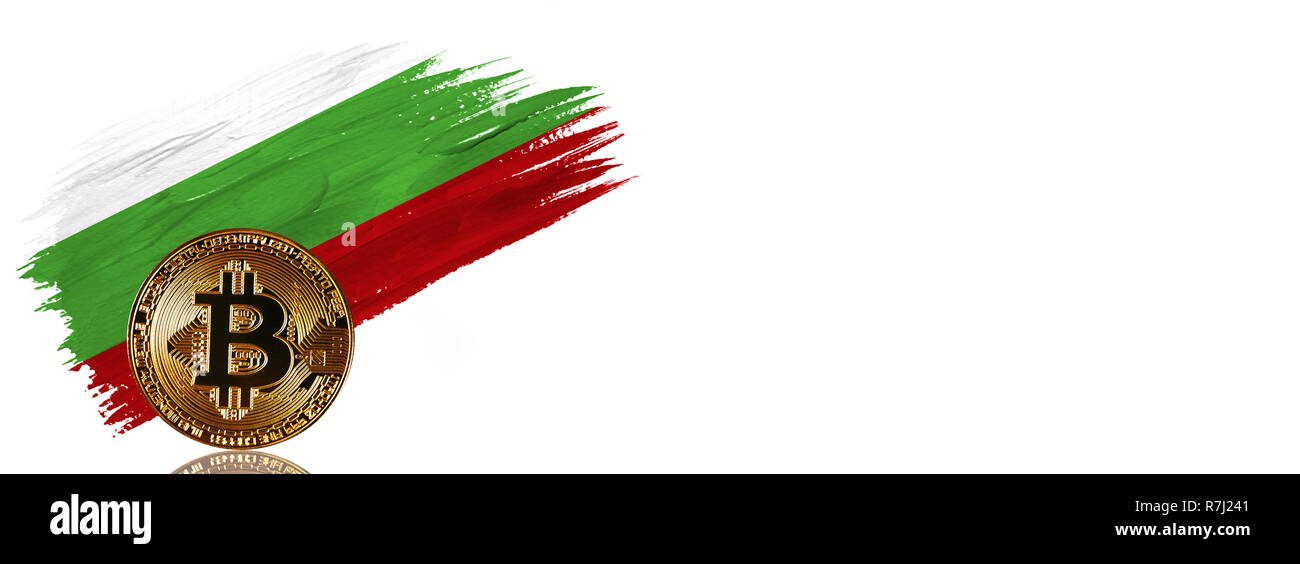 Painted brush stroke in the flag of Bulgaria. Bitcoin cryptocurrency ...