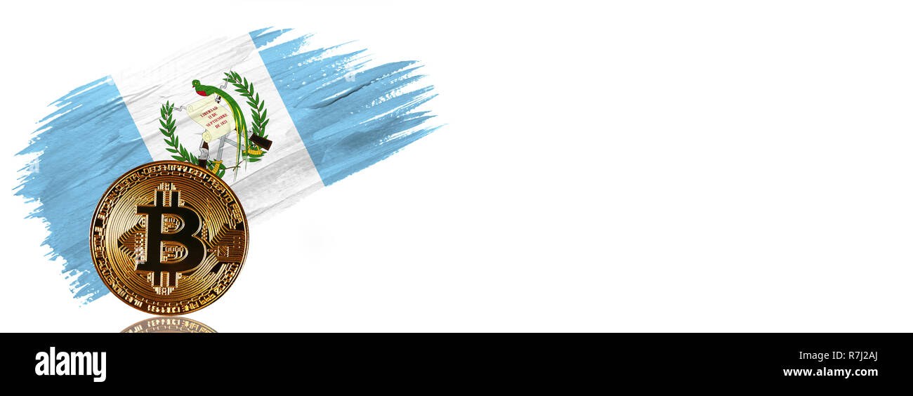 Painted brush stroke in the flag of Guatemala. Bitcoin cryptocurrency ...