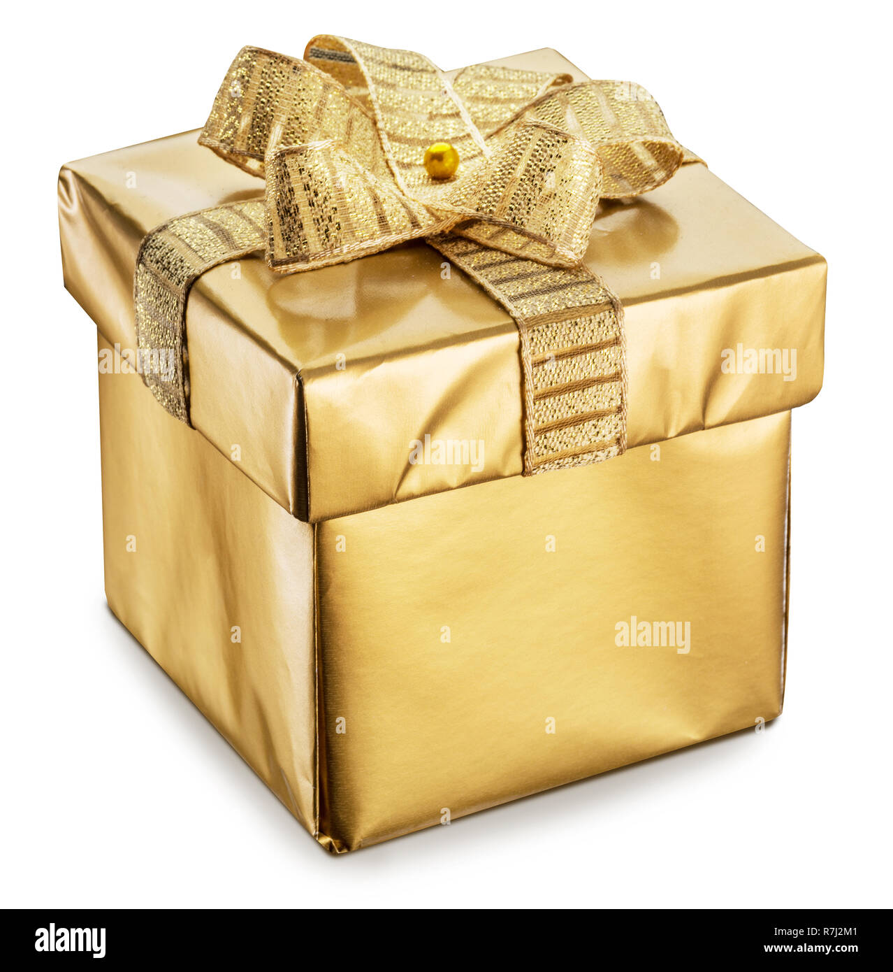 Golden gift box as a symbol of wishes and celebration. Clipping path ...