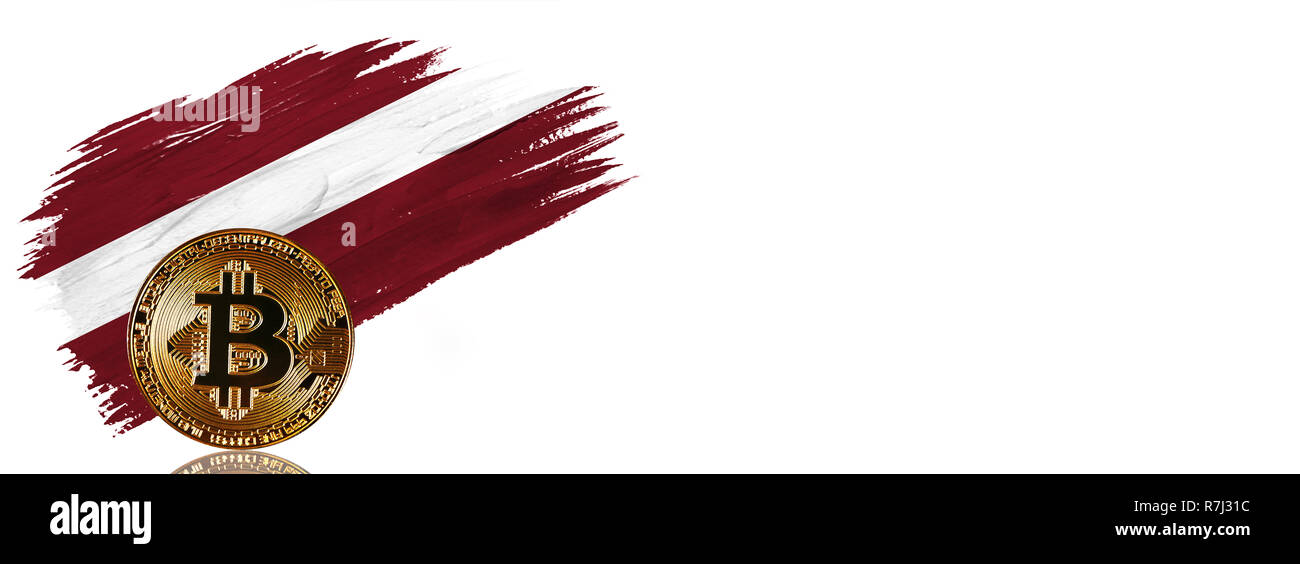 Painted brush stroke in the flag of Latvia. Bitcoin cryptocurrency ...